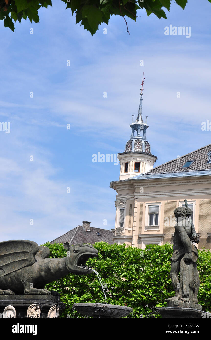 Lindwurmbrunnen (Lindworm Fountain) in Klagenfurt, Austria Stock Photo ... Lindwurmbrunnen (Lindworm Fountain) in Klagenfurt, Austria Stock Photo ...