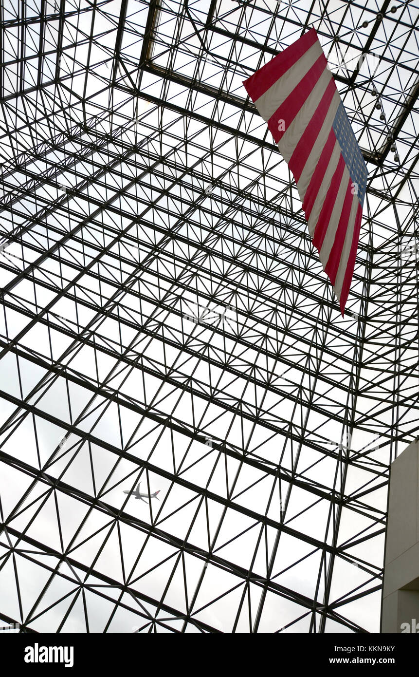 The American stars and stripes flag inside the JFK Memorial Library and ...