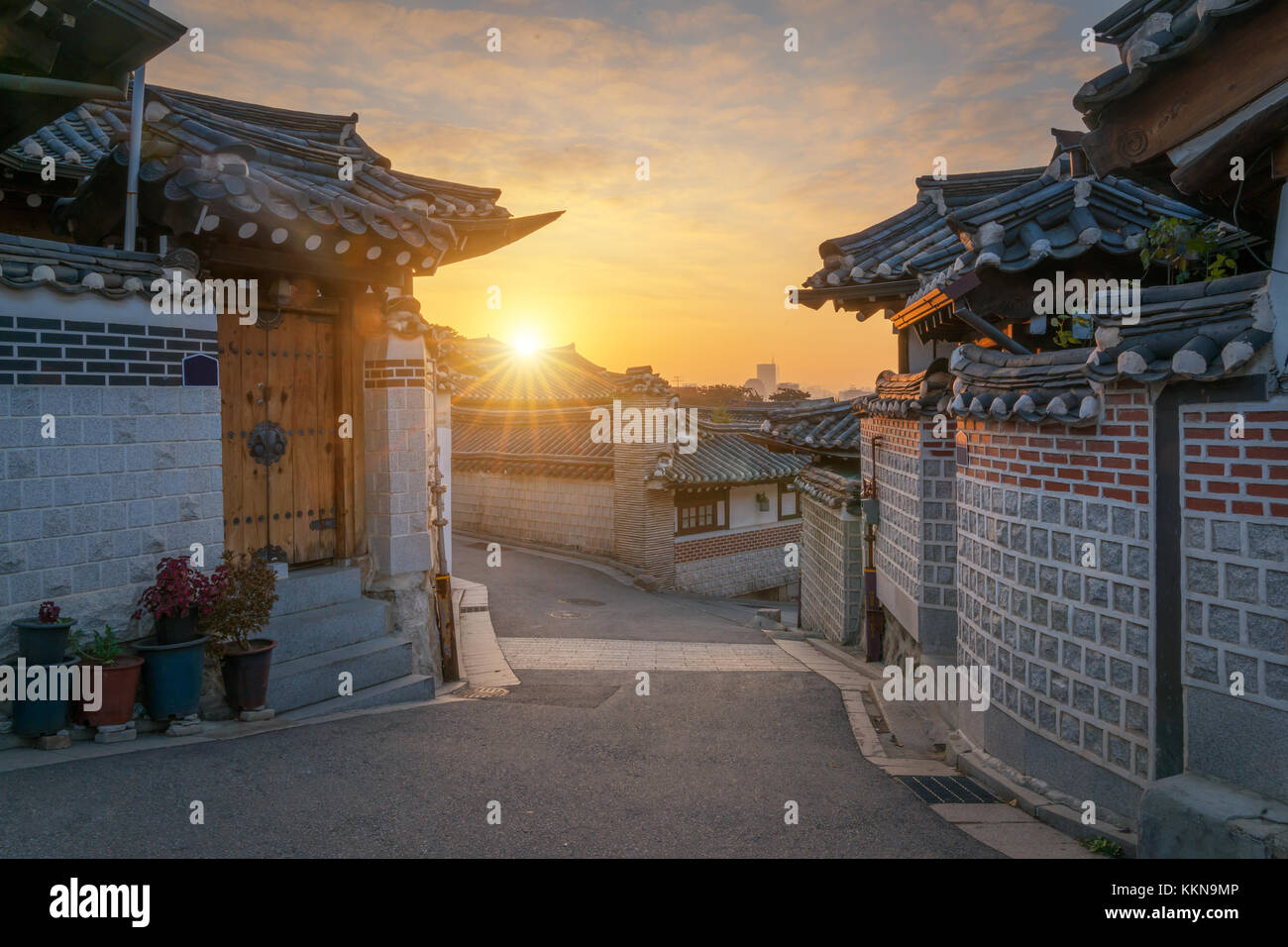 Traditional Korean style architecture at Bukchon Hanok Village in Seoul ...