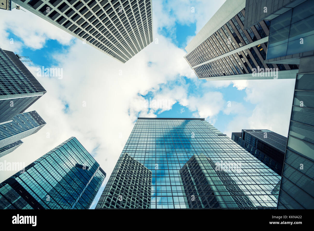 Modern Hong Kong office skyscraper building from below in Hong Kong ...