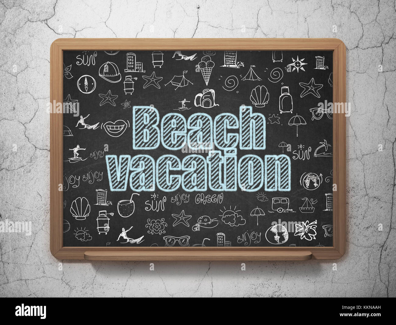 Vacation concept: Beach Vacation on School board background Stock Photo ...