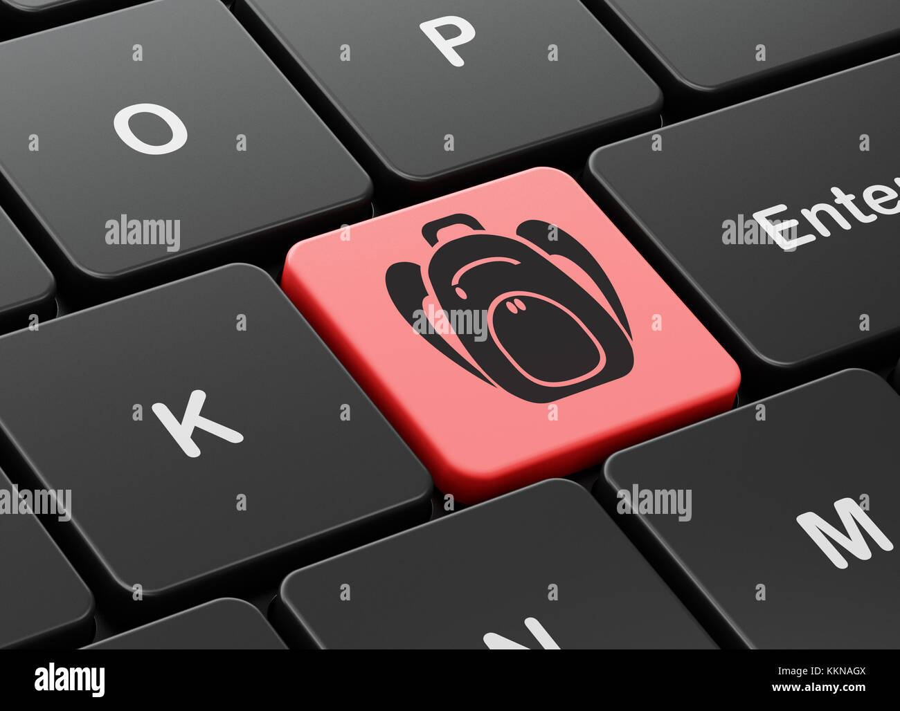 Learning concept: Backpack on computer keyboard background Stock Photo ...