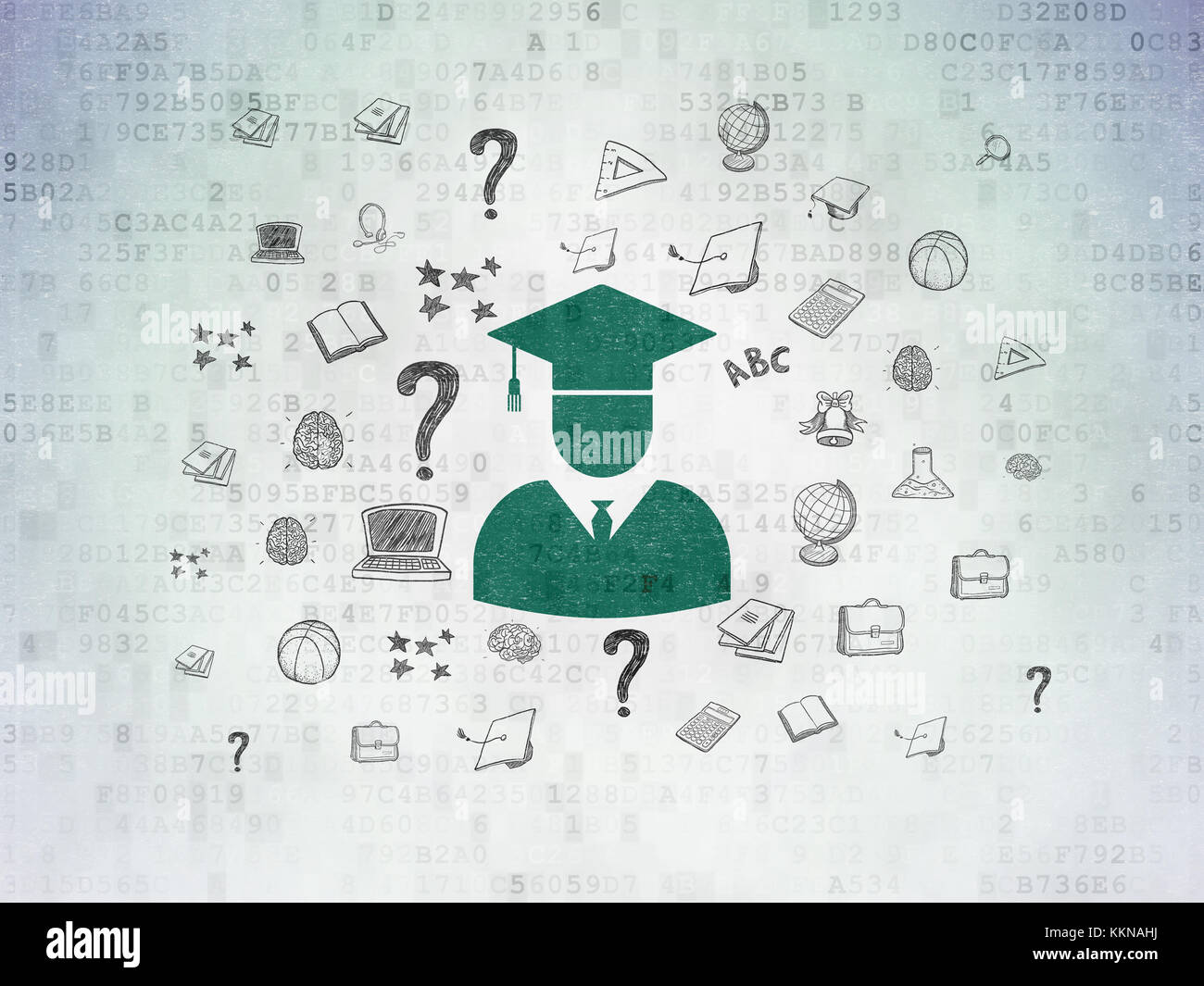 Studying concept: Student on Digital Data Paper background Stock Photo ...