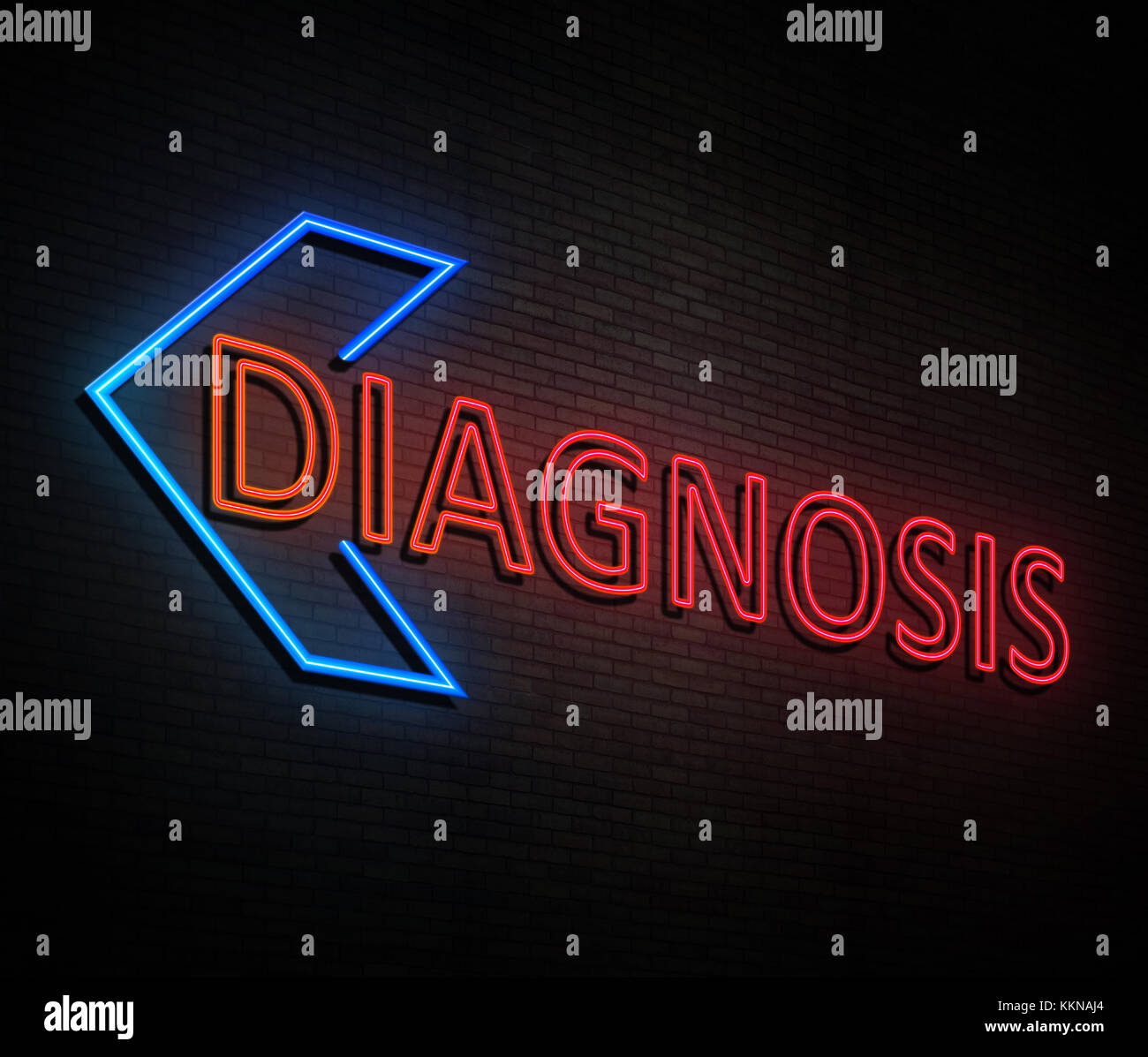 3d Illustration depicting an illuminated neon sign with a diagnosis ...
