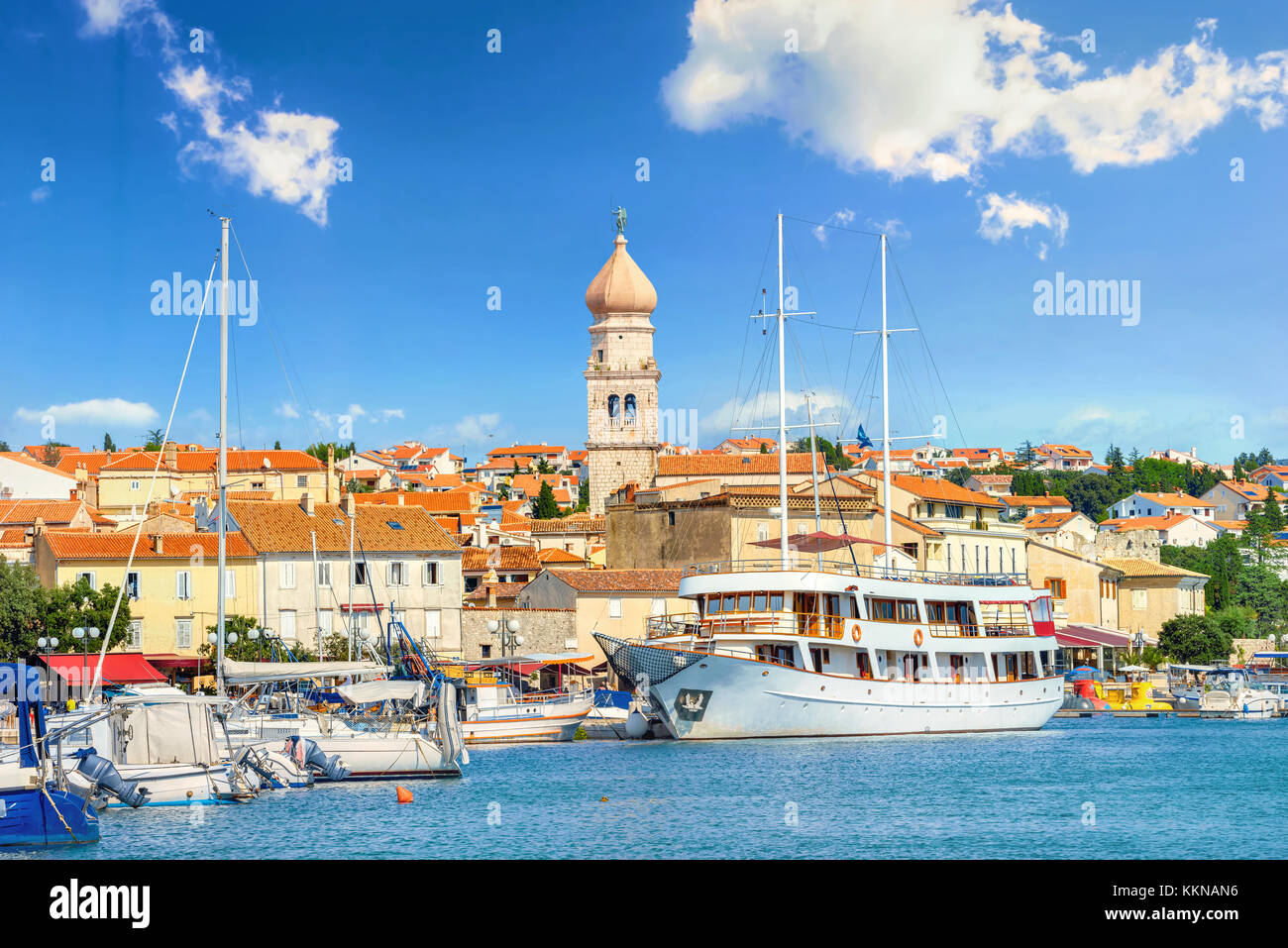 View of mediterranean coastal old town Krk, Island Krk, Croatia Stock ...