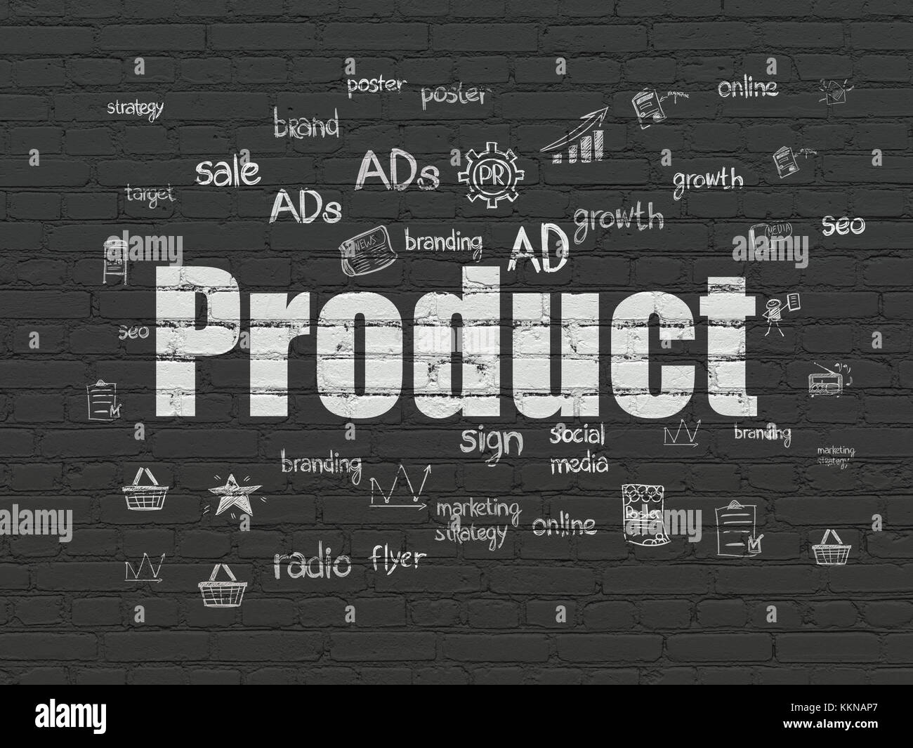 Marketing concept: Product on wall background Stock Photo - Alamy