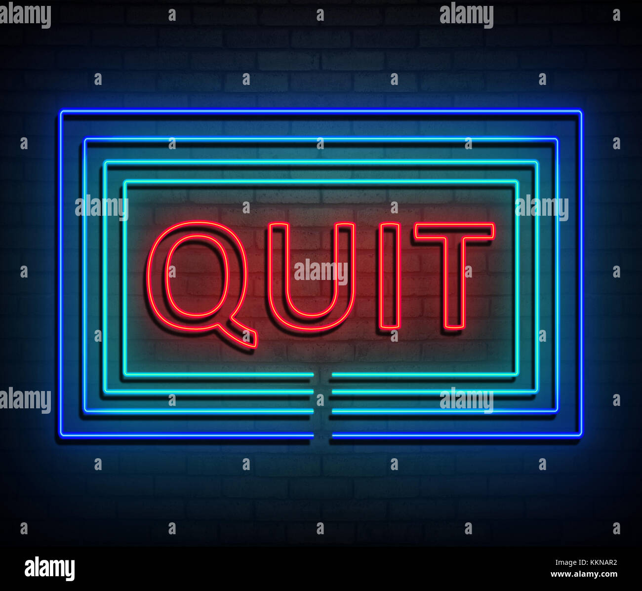 3d Illustration depicting an illuminated neon sign with a quit concept ...