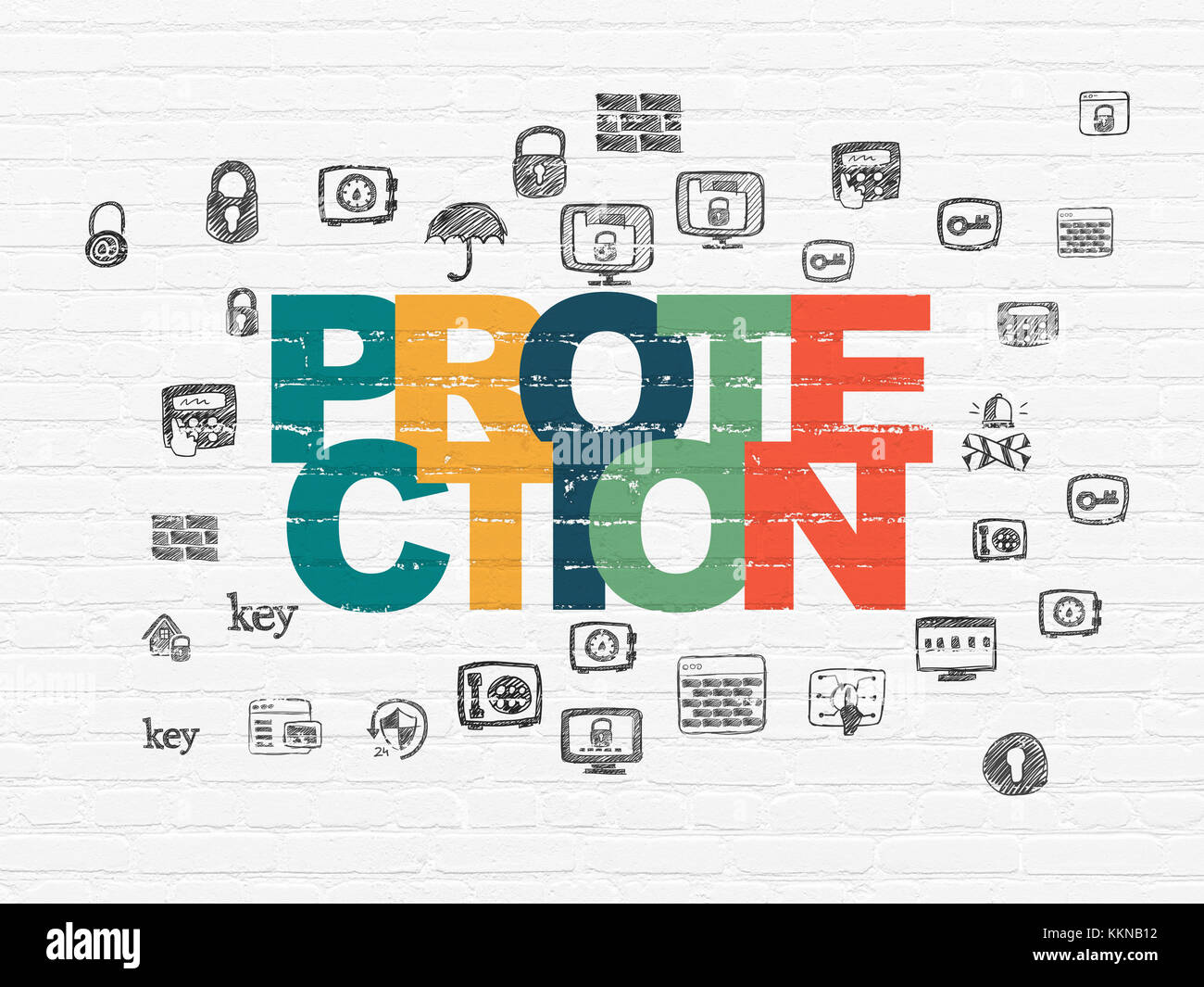 Protection concept: Protection on wall background Stock Photo - Alamy