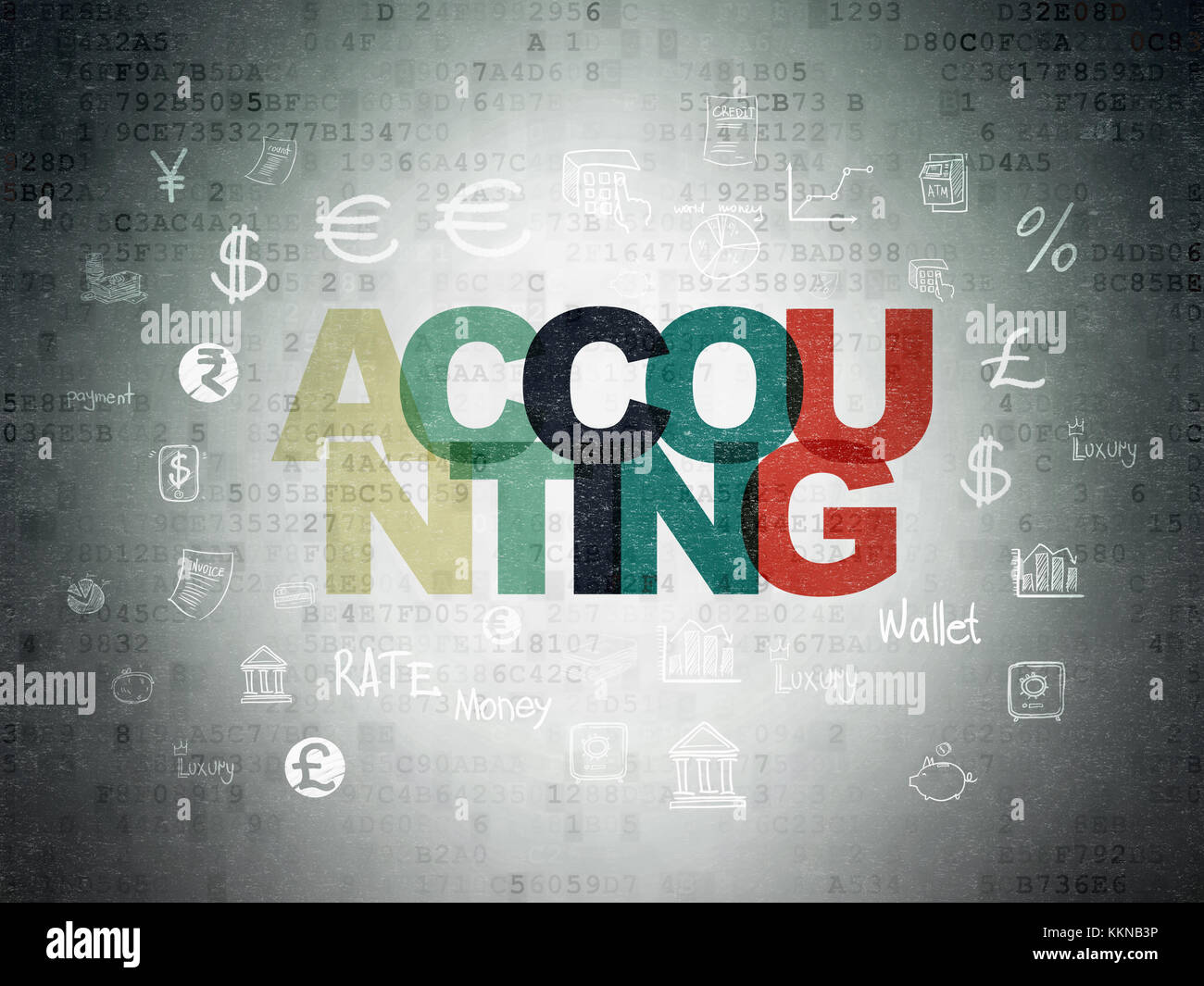 Currency concept: Accounting on Digital Data Paper background Stock ...
