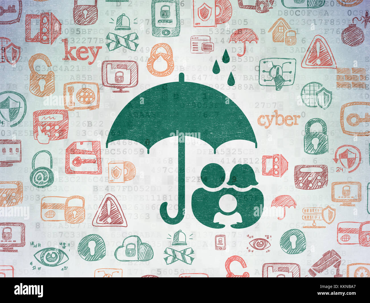 Privacy concept: Family And Umbrella on Digital Data Paper background ...