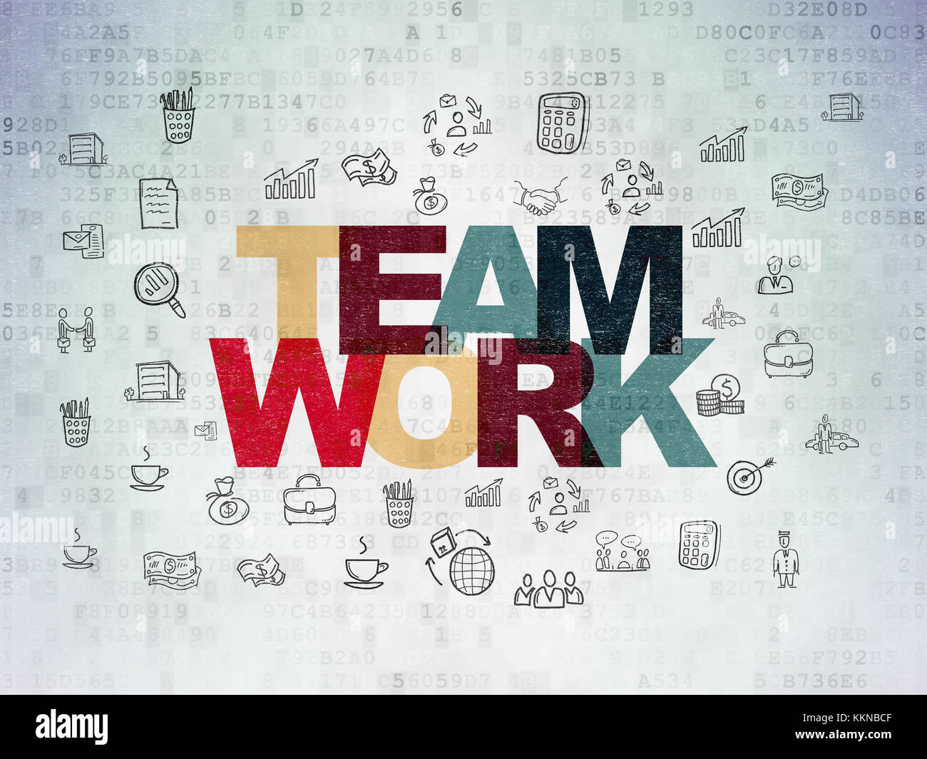 Finance concept: Teamwork on Digital Data Paper background Stock Photo ...