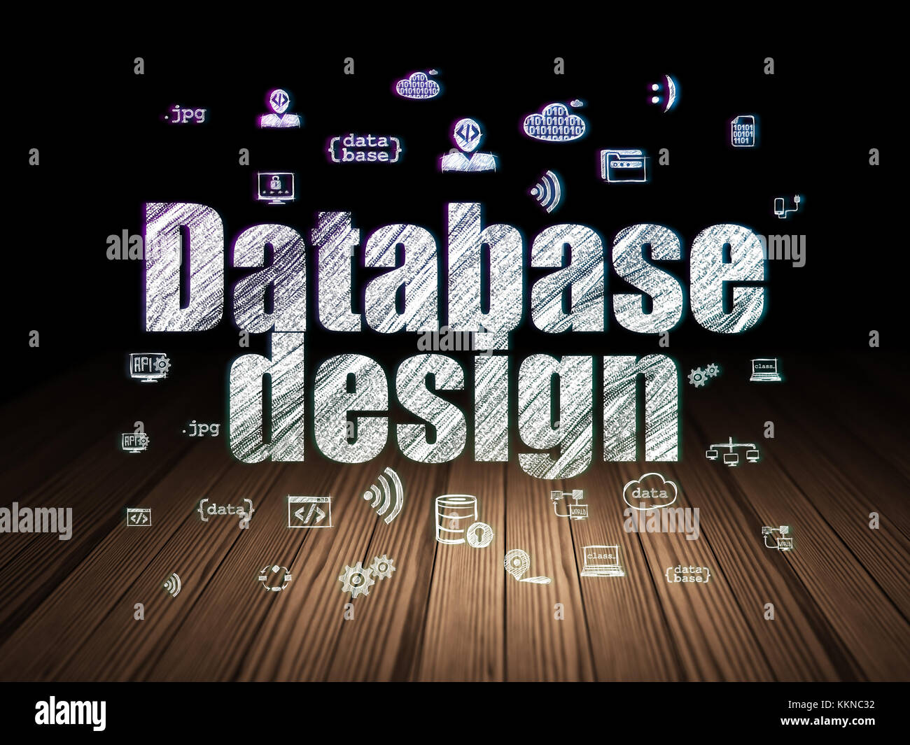Software concept: Database Design in grunge dark room Stock Photo - Alamy
