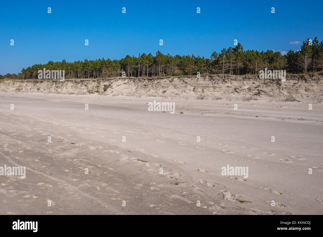 Spit beach separating Baltic Sea and Bukowo Lake in West Pomeranian ...