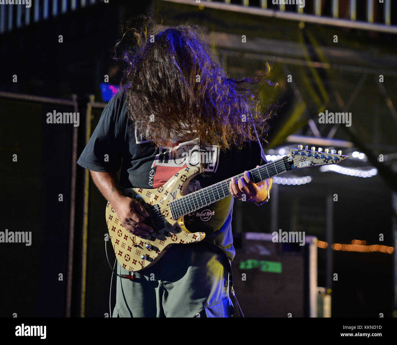 WEST PALM BEACH, FL - AUGUST 14: Stephen Carpenter of Deftones performs ...