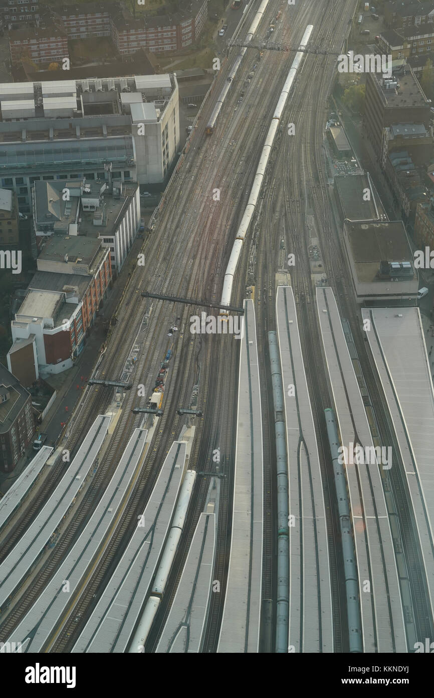 A view of London Bridge train station taken from the top of the Shard ...