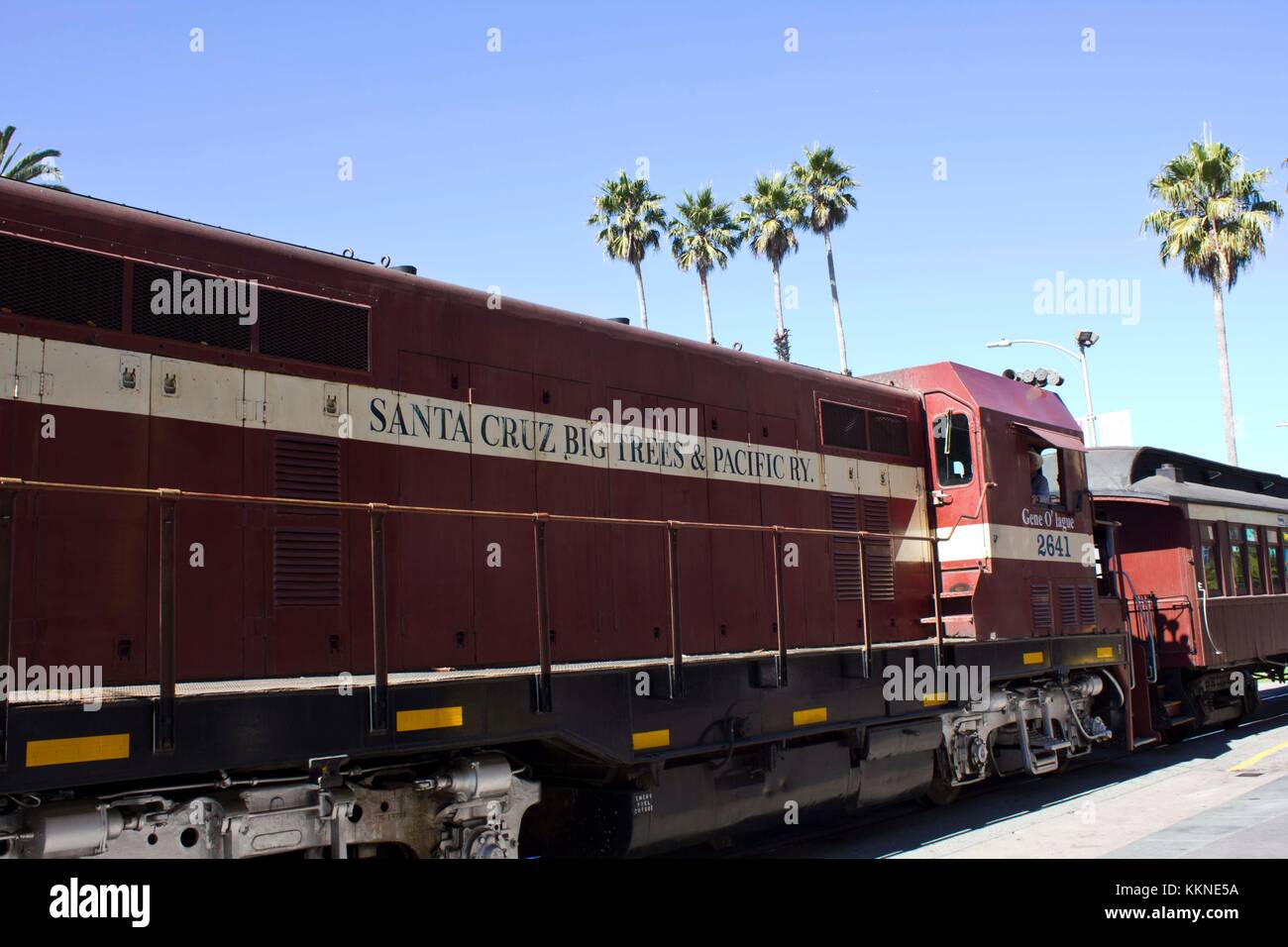 SANTA CRUZ, CALIFORNIA - AUGUST 14 2013: Santa Cruz red train with its ...