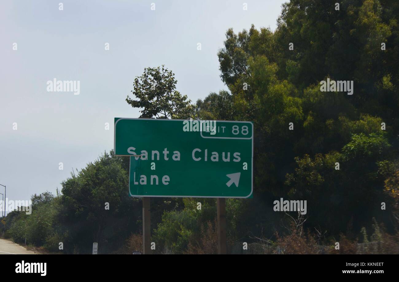 CALIFORNIA, USA - AUG 15 2013: Santa Claus Lane highway exit, in ...
