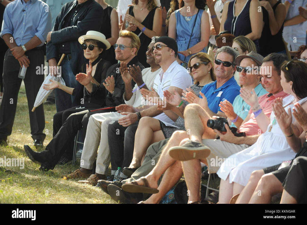 NEW YORK, NY - JULY 29: Yoko Ono, Bono, Salil Shetty and The Edge ...