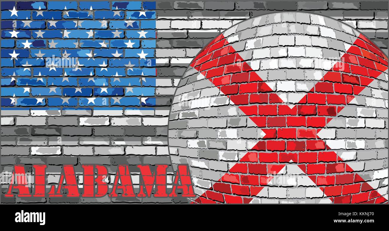 Alabama flag on the grey USA flag background - Illustration, Ball with ...