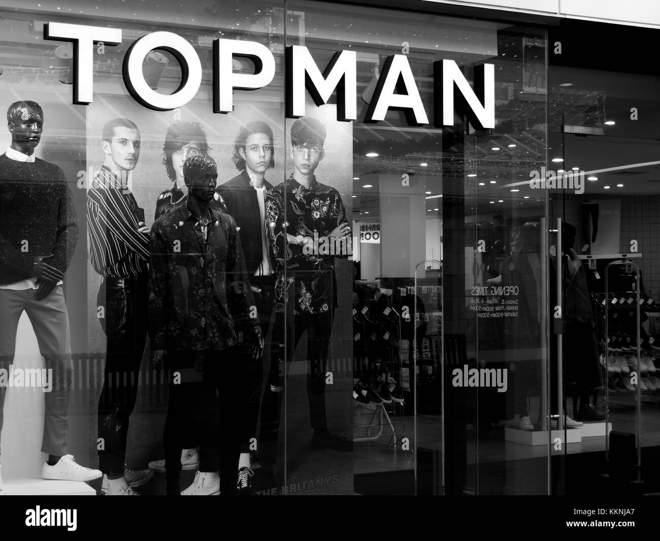 Topman mens high street fashion store sign and window display, part of ...