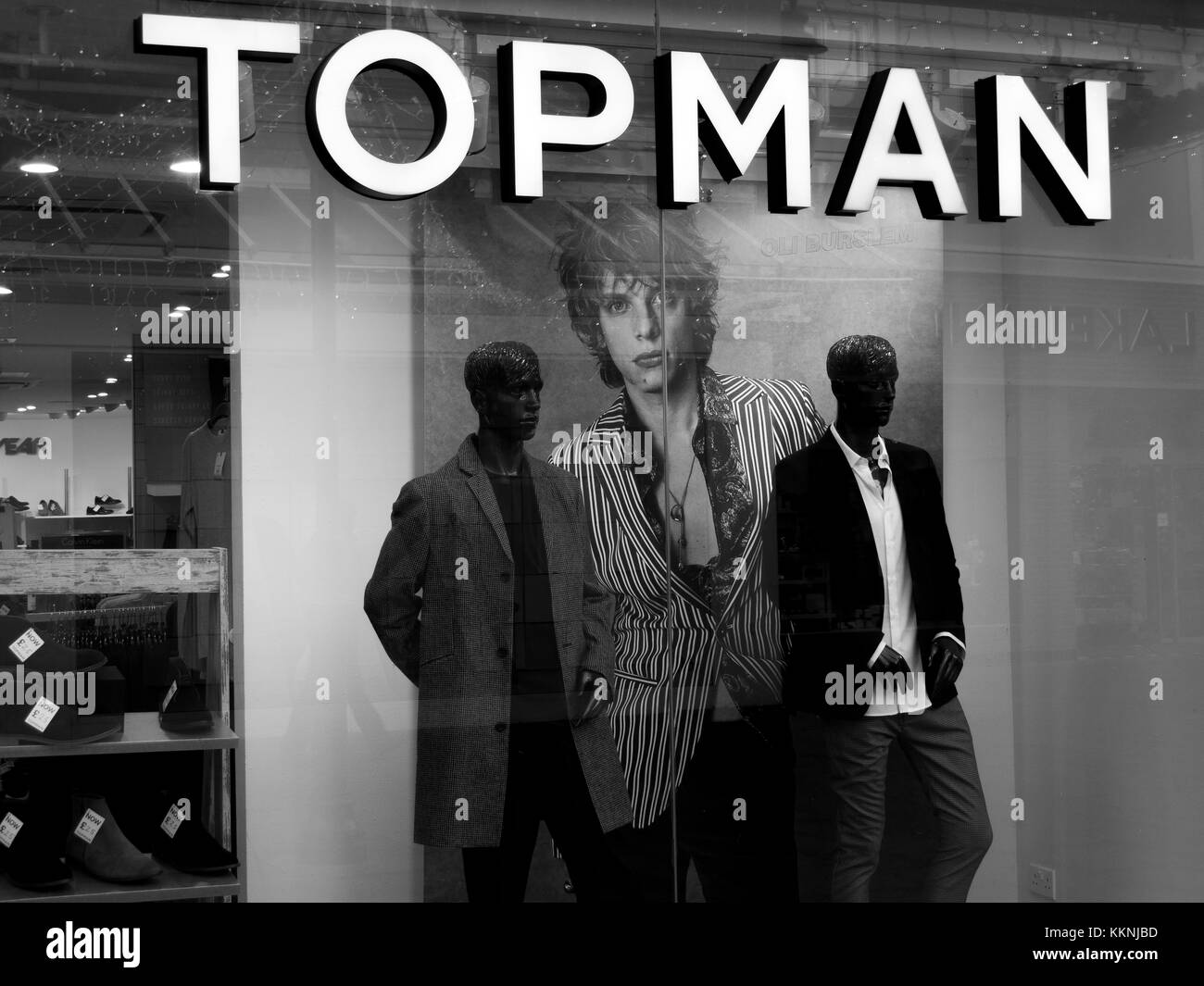 Topman mens high street fashion store sign and window display, part of ...