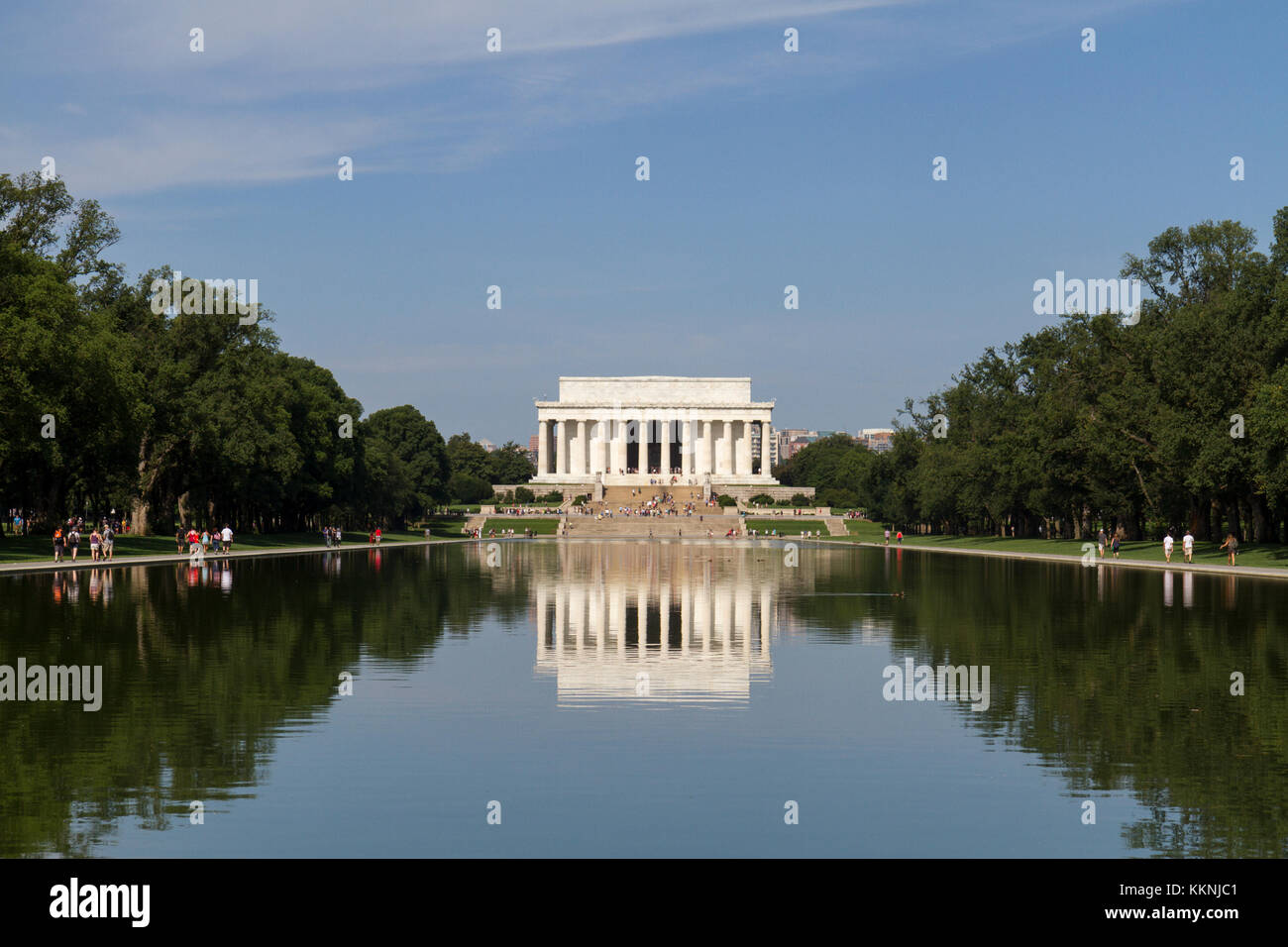 The Lincoln Memorial viewed across the Lincoln Memorial Reflecting Pool ...