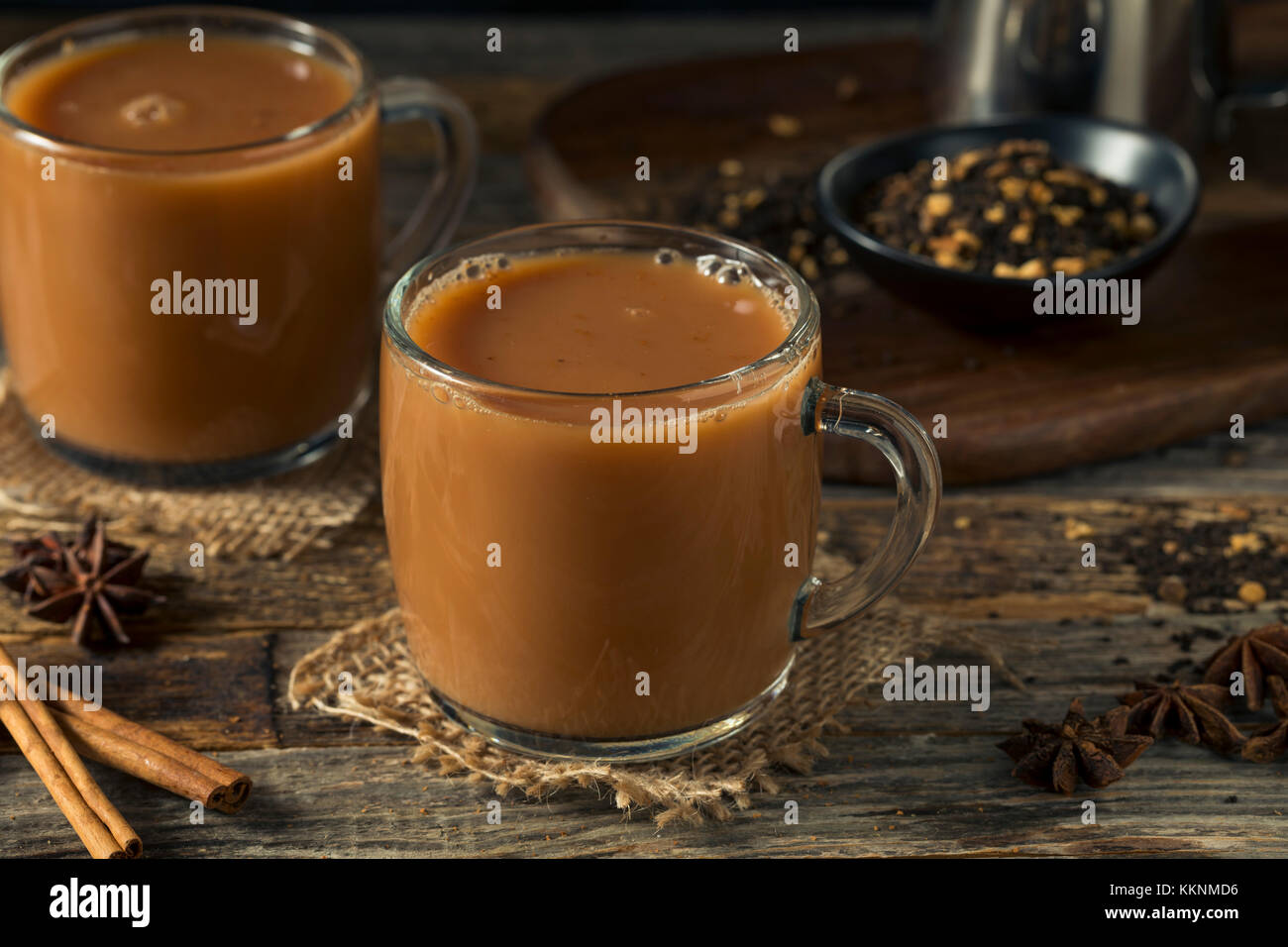 Organic Hot Chai Tea Drink with Milk and Spices Stock Photo - Alamy