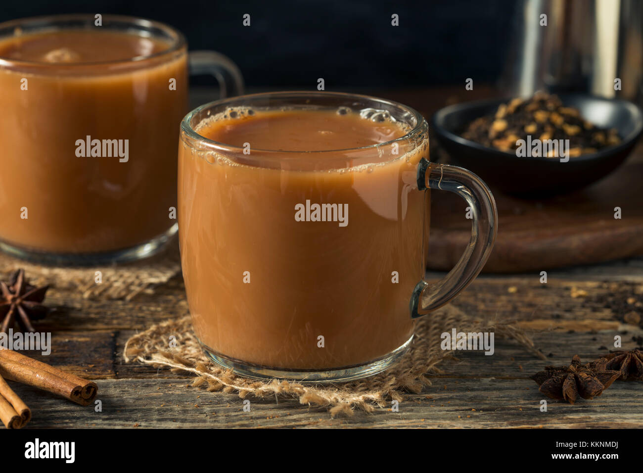 Organic Hot Chai Tea Drink with Milk and Spices Stock Photo - Alamy