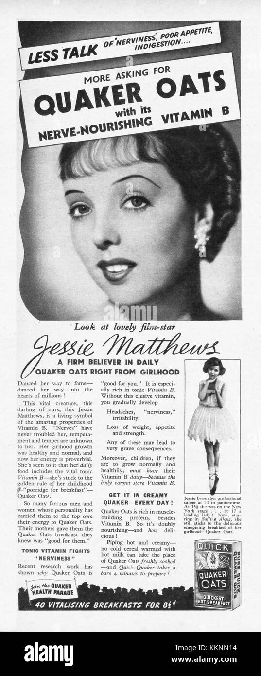 1938 UK Magazine Quaker Oats Advert Stock Photo - Alamy