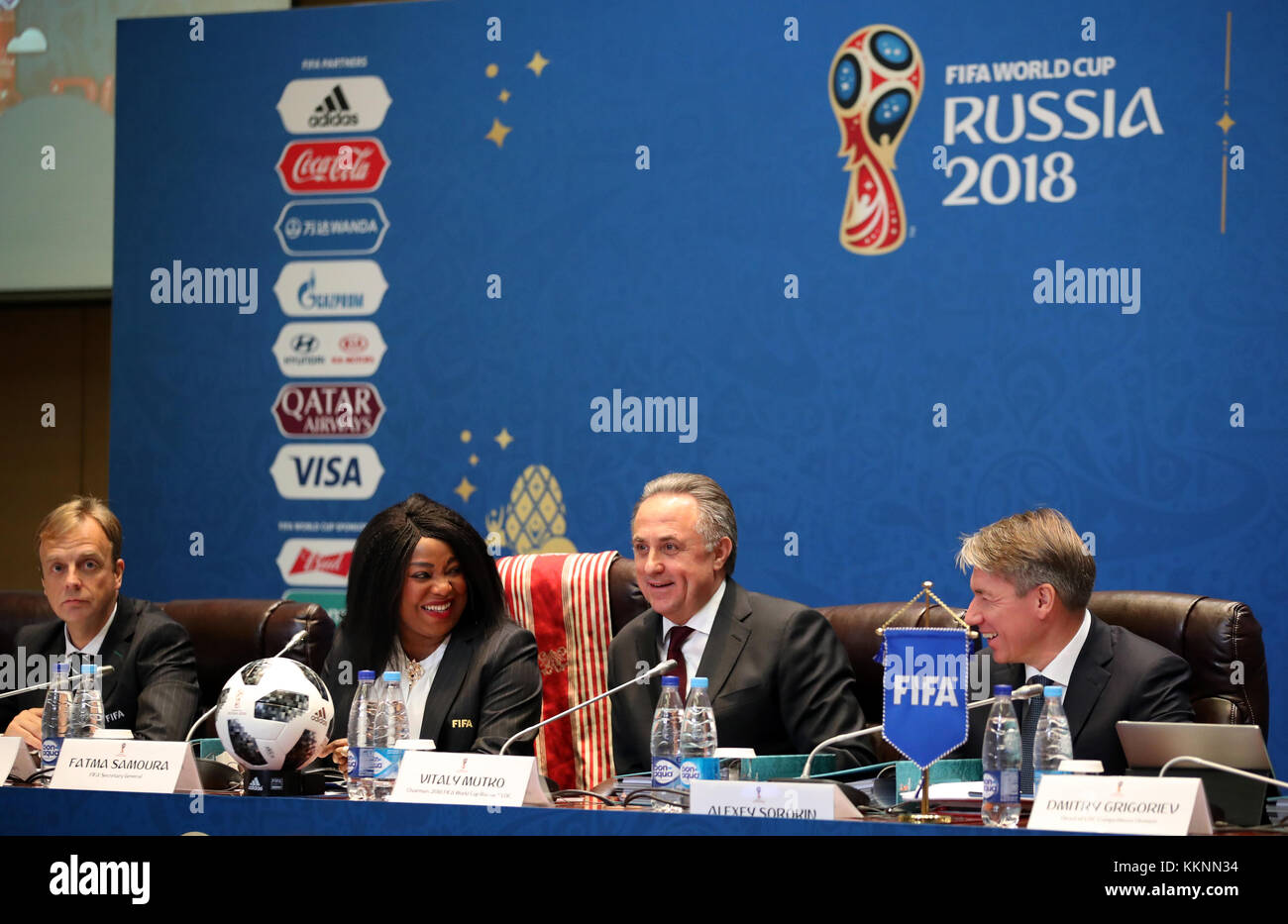 FIFA Secretary General Fatma Samoura (second left), Vitaly Mutko ...