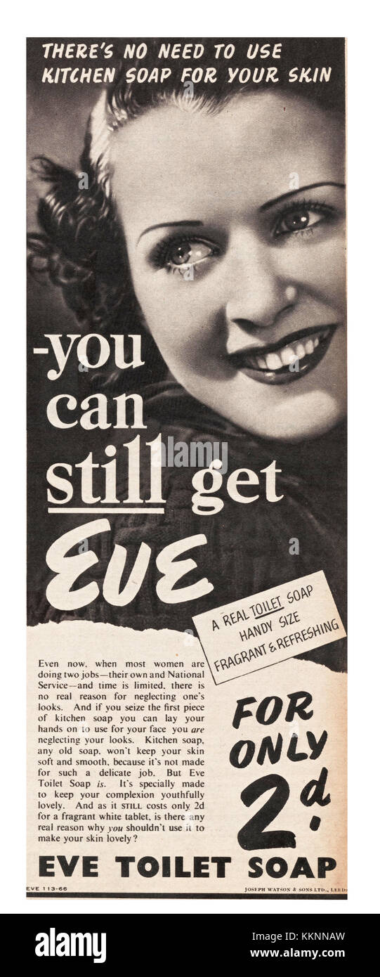 1939 UK Magazine Eve Toilet Soap Advert Stock Photo - Alamy