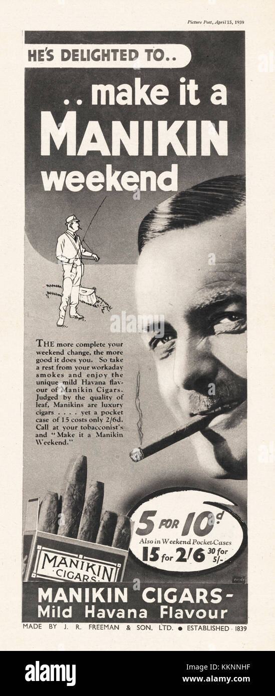 1939 UK Magazine Manikin Cigars Advert Stock Photo - Alamy