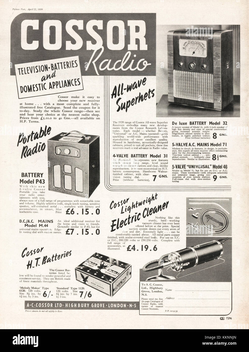 1939 UK Magazine Cossor Radio Advert Stock Photo - Alamy