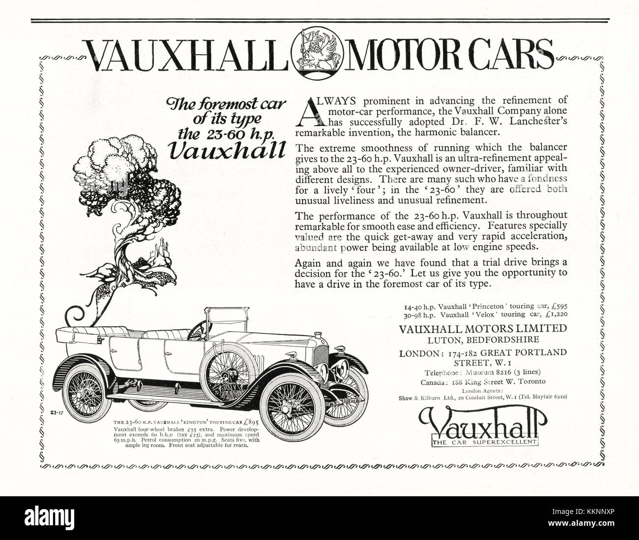 1924 UK Magazine Vauxhall Car Advert Stock Photo - Alamy