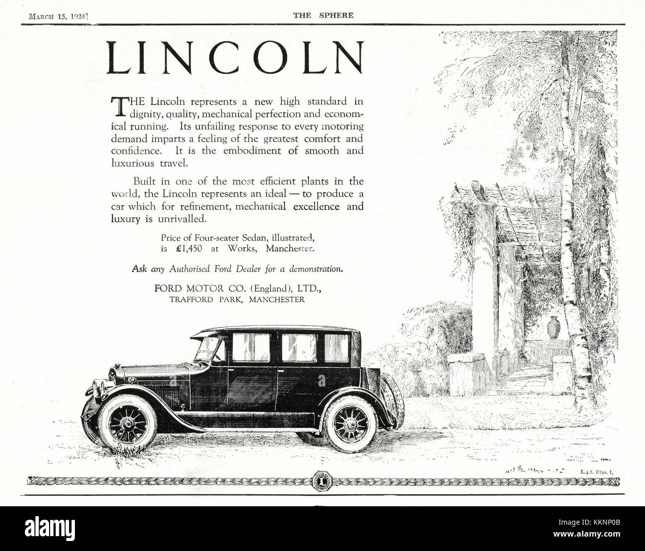 1924 UK Magazine Lincoln Car Advert Stock Photo - Alamy