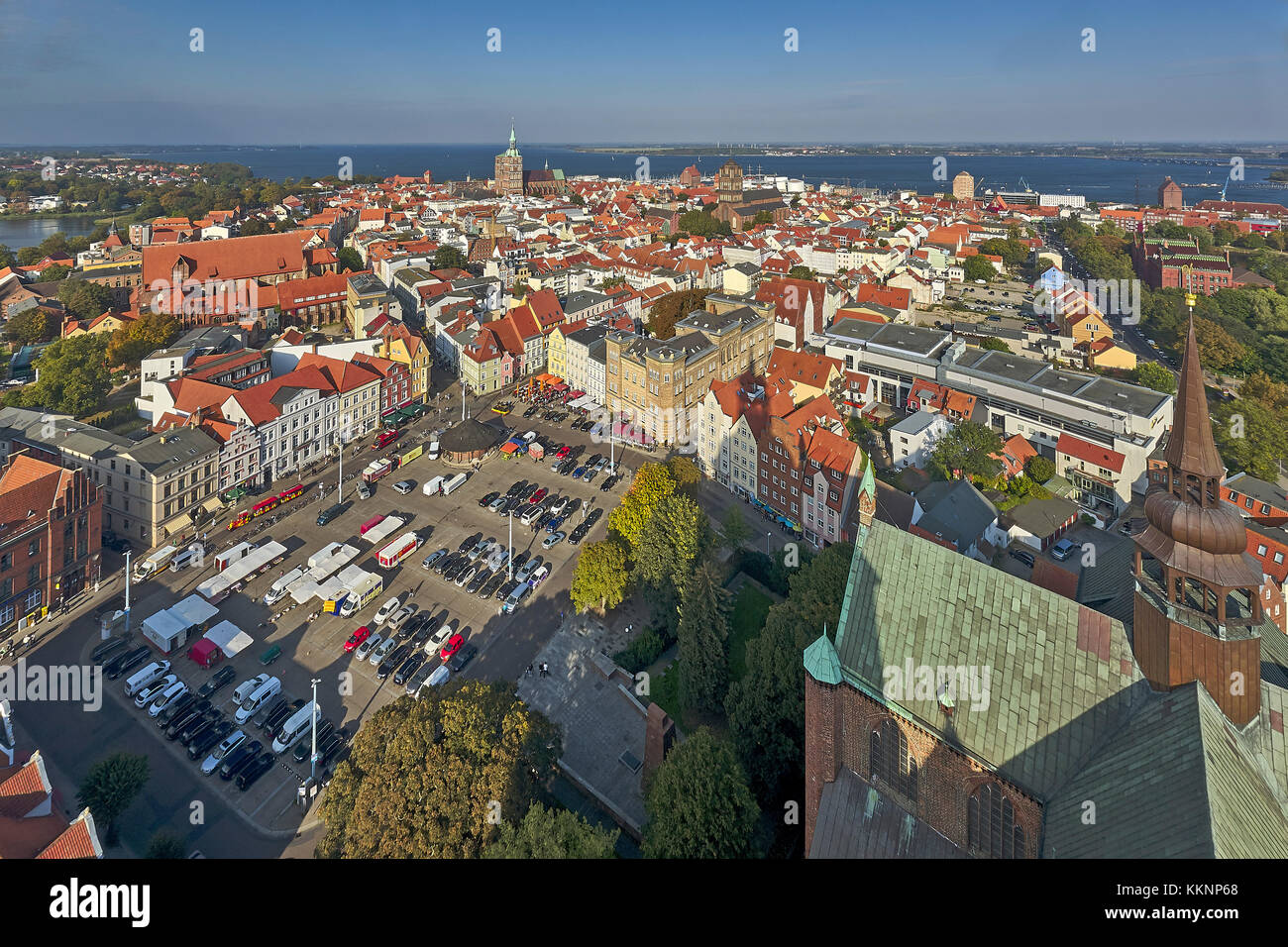 View from the St Marys Church to the old town, Stralsund, Mecklenburg ...