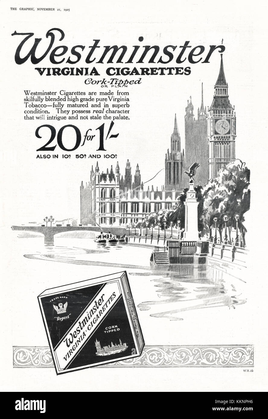 1925 UK Magazine Westminster Cigarette Advert Stock Photo - Alamy