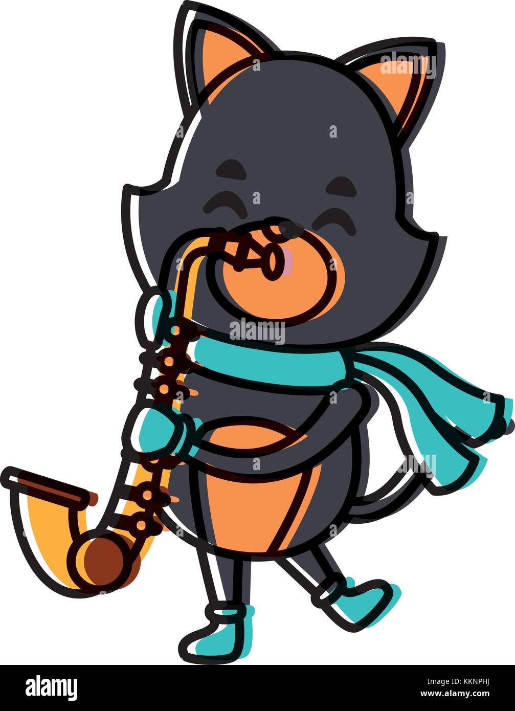 Cute cat playing saxophone cartoon Stock Vector Image & Art - Alamy