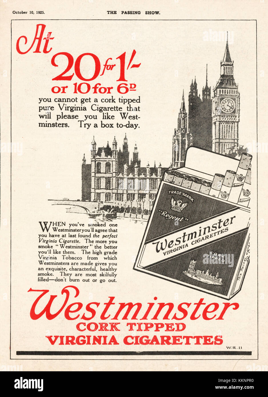 1925 UK Magazine Westminster Cigarette Advert Stock Photo - Alamy
