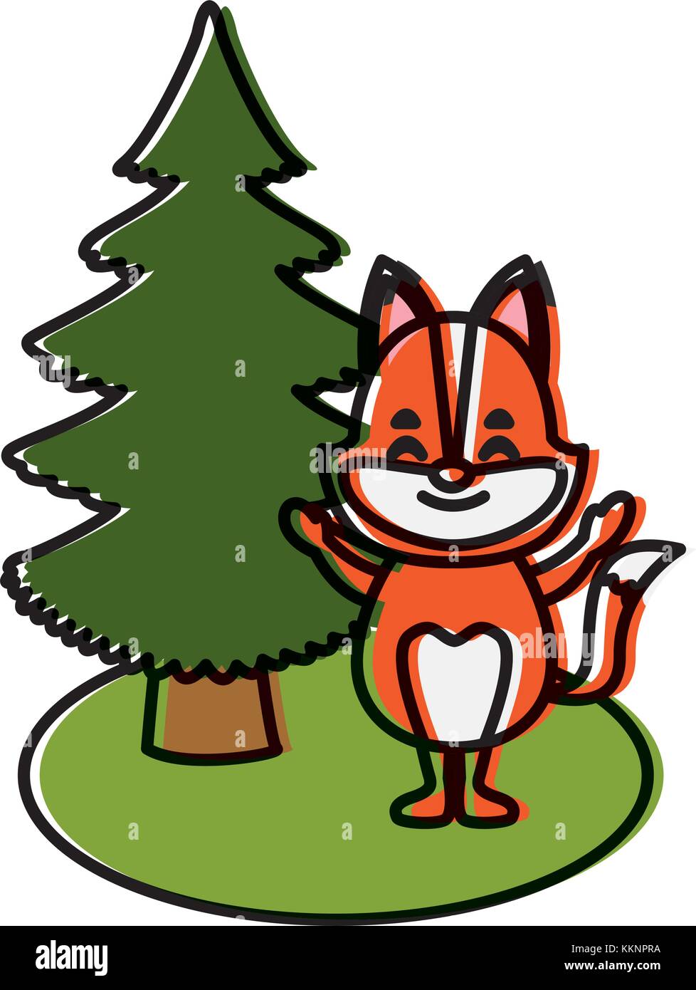 Fox with christmas tree cartoon Stock Vector Image & Art - Alamy