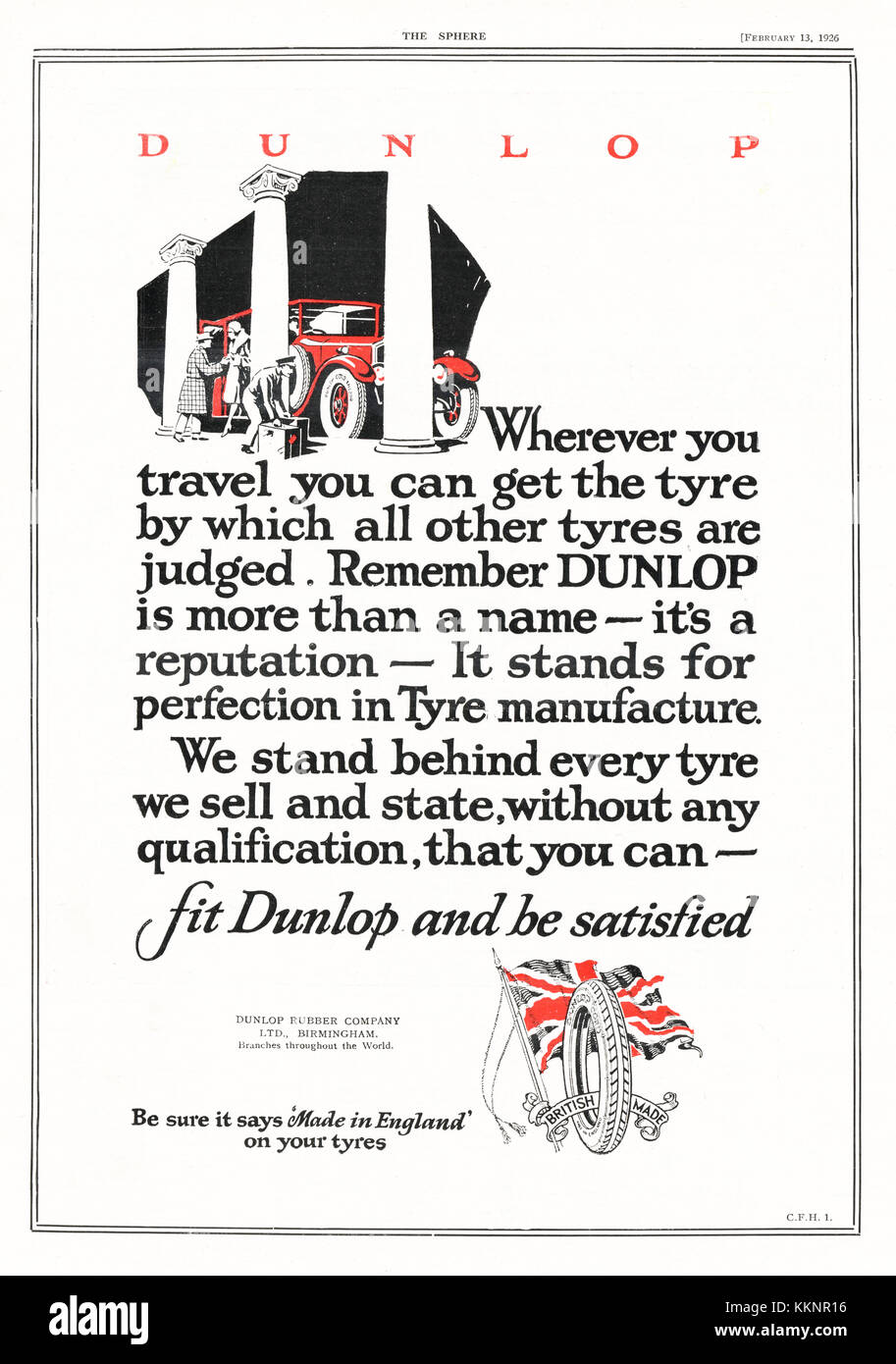 1926 U.S. Magazine Dunlop Tyres Advert Stock Photo - Alamy