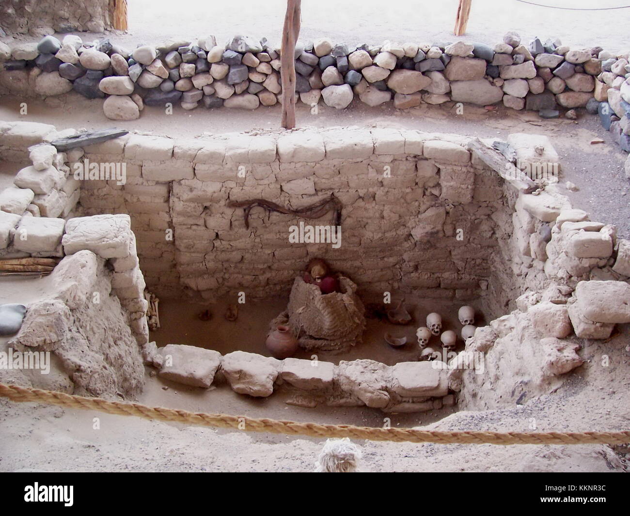 Preserved mummies in a tomb of Chauchilla cemetery near Nazca, Peru ...