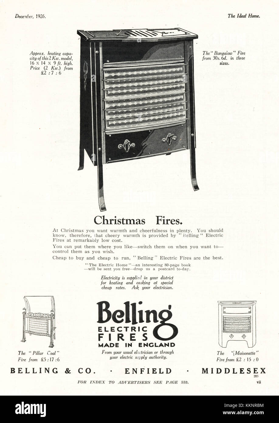 1926 UK Magazine Belling Electric Fires Advert Stock Photo - Alamy