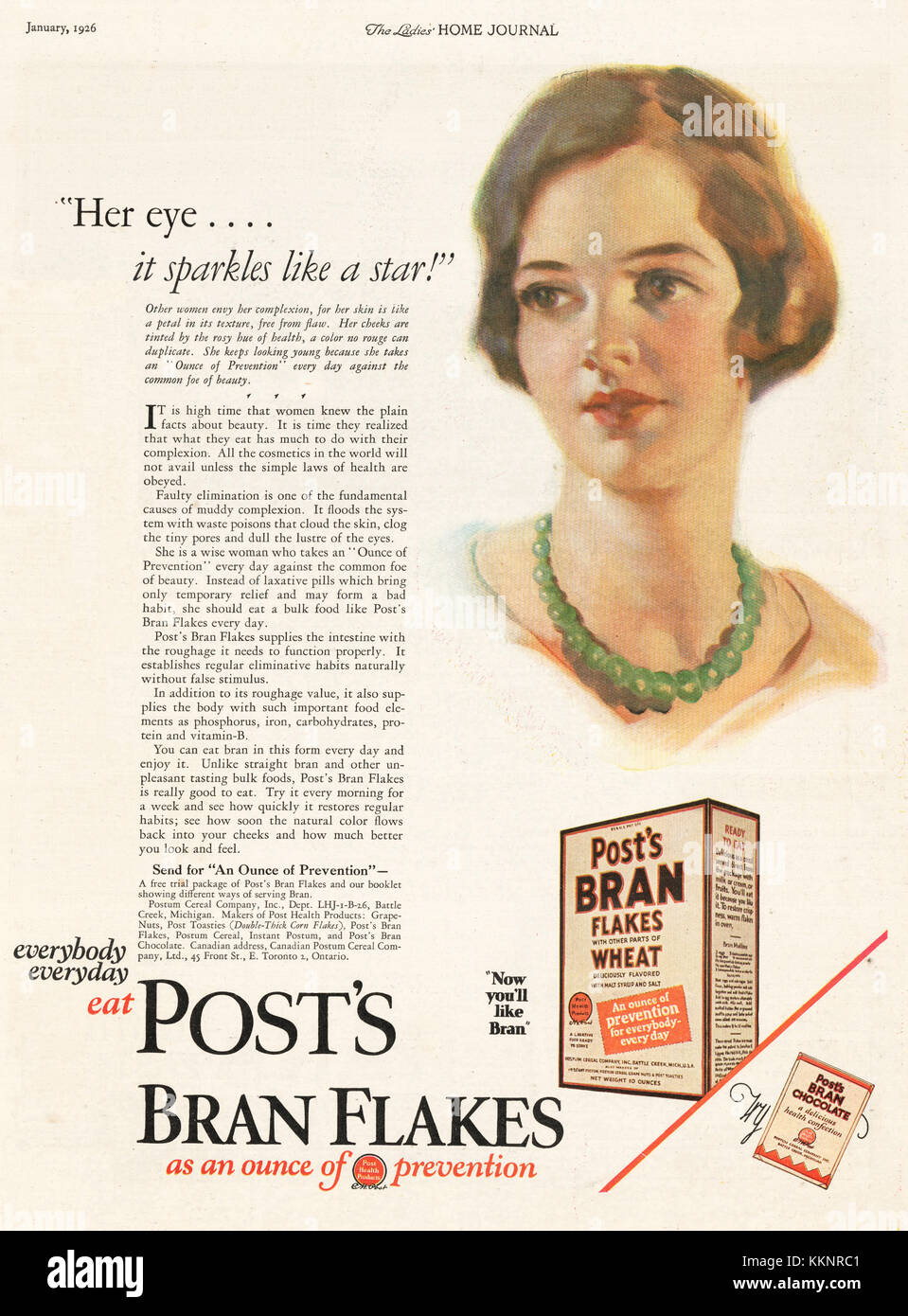 1926 U.S. Magazine Post's Bran Flakes Advert Stock Photo - Alamy