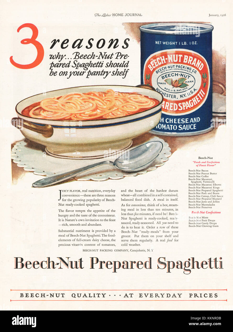 1926 U.S. Magazine Beech-Nut Spaghetti Advert Stock Photo - Alamy