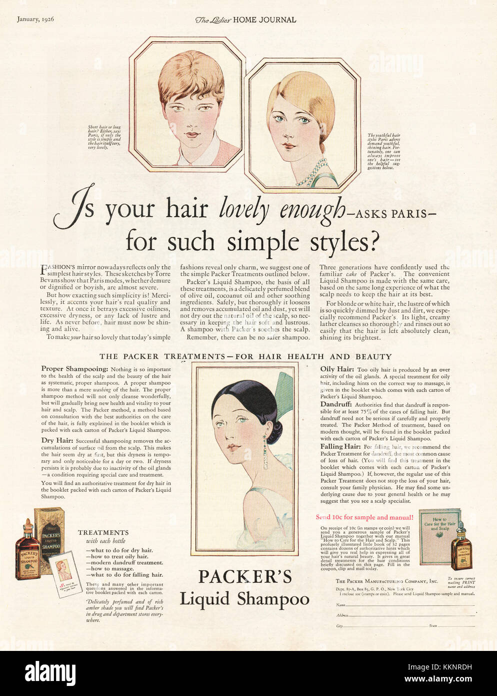 1926 U.S. Magazine Packer's Liquid Shampoo Advert Stock Photo - Alamy