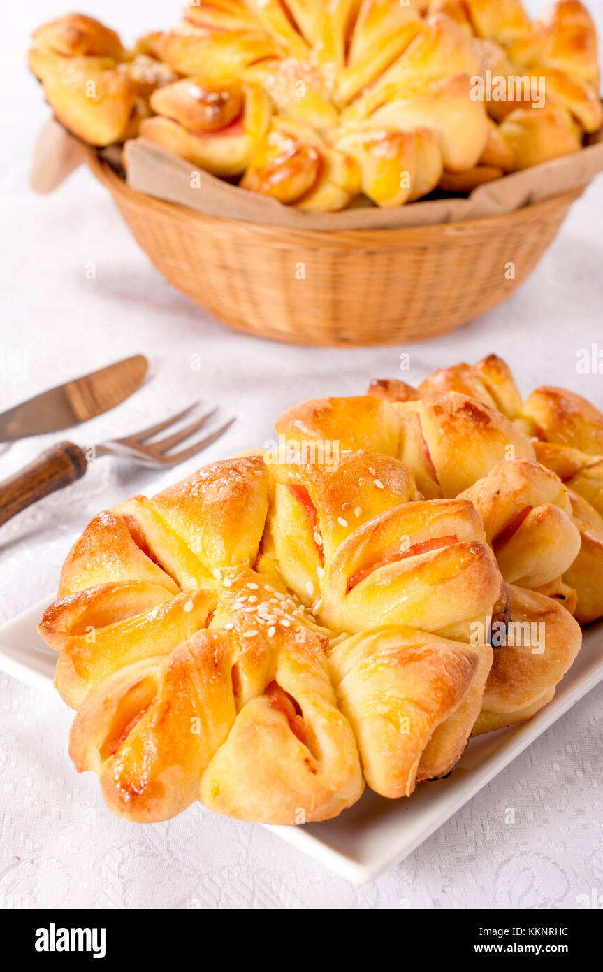 Homemade pastry with ham in the flower shape Stock Photo - Alamy