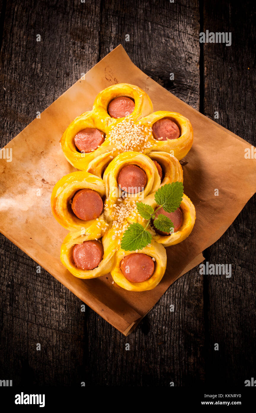 Mini sausage rolls in the pastry from above Stock Photo - Alamy