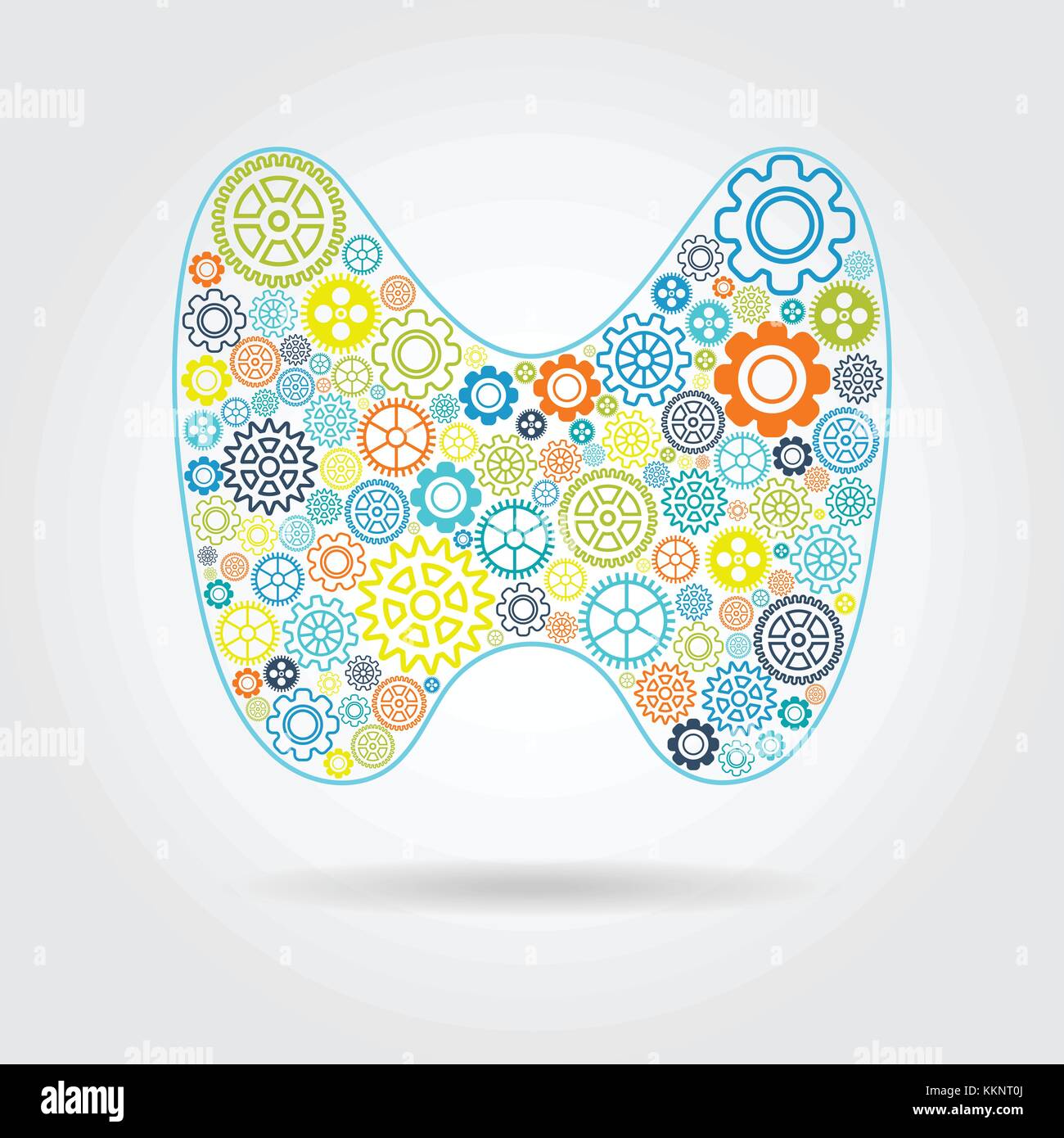 Abstract Vector Illustration Of Human Thyroid On Blue Background. Gears ...