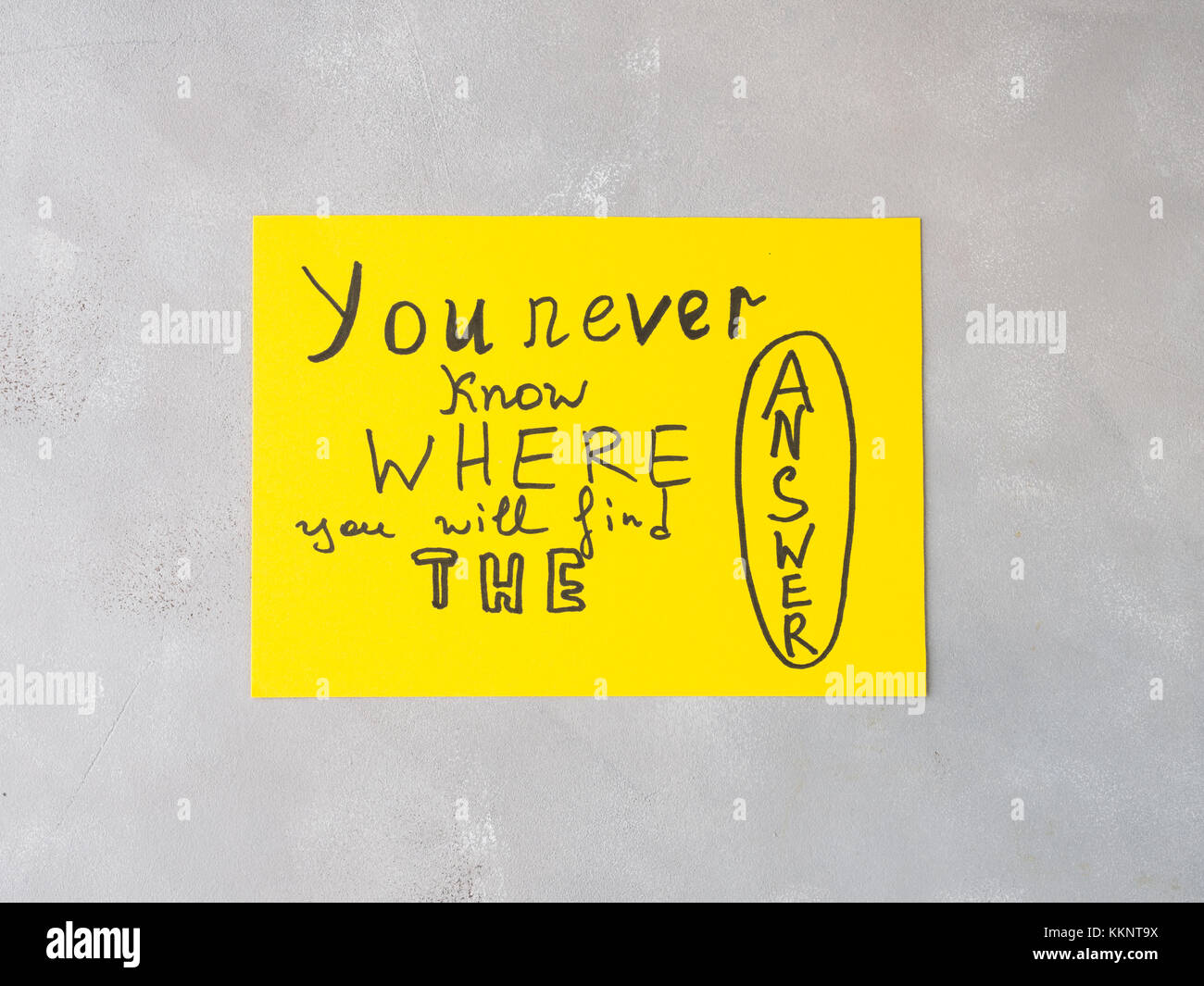 Yellow card spelling hand written words You never know where you will ...